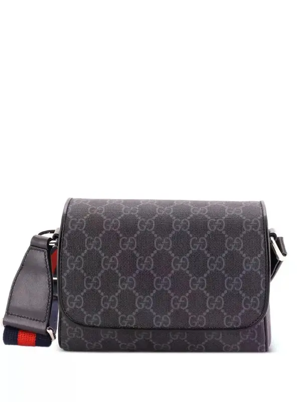 Gucci Web Flap Messenger Bag Gg Coated Canvas Super Mini Shoulder Bag - Black