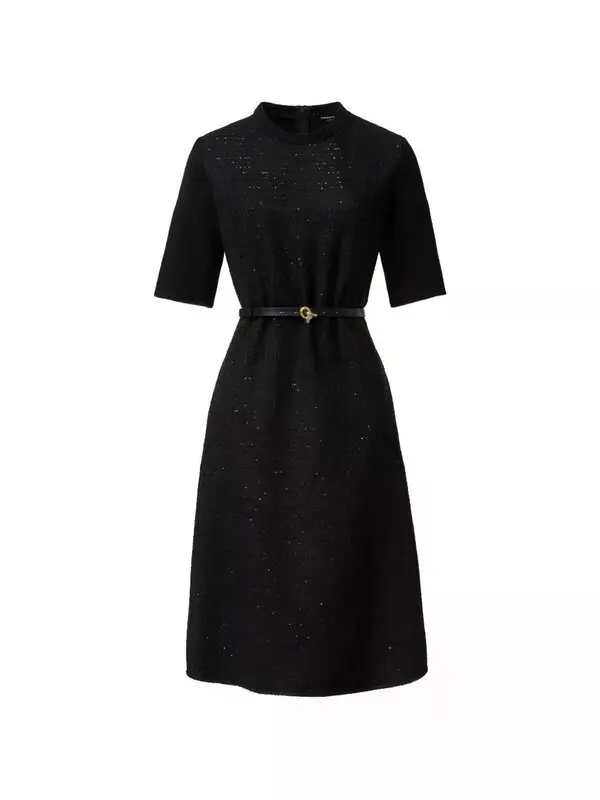 Fabiana Filippi Belted Bouclé-knit Midi Dress - Black