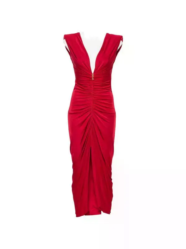 Versace Ruched Medusa-button Dress - Red