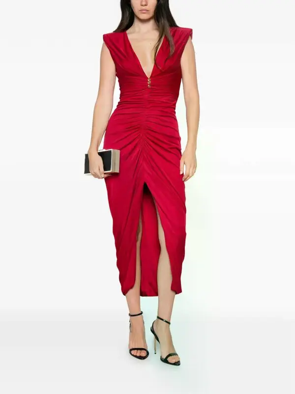 Versace Ruched Medusa-button Dress - Red
