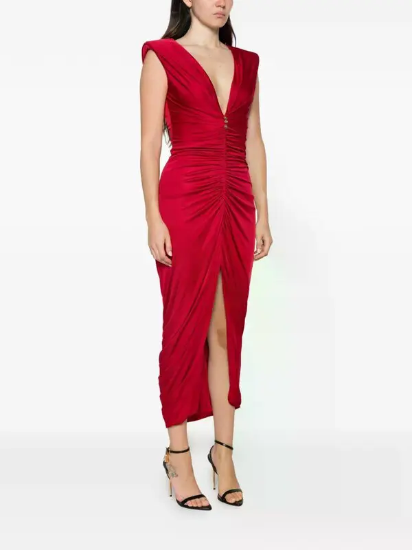 Versace Ruched Medusa-button Dress - Red