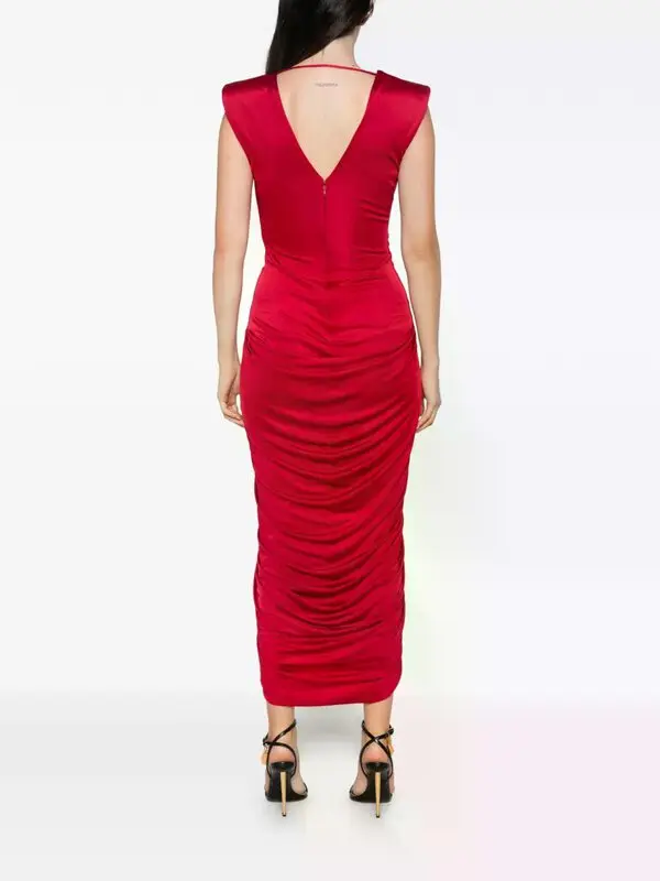 Versace Ruched Medusa-button Dress - Red