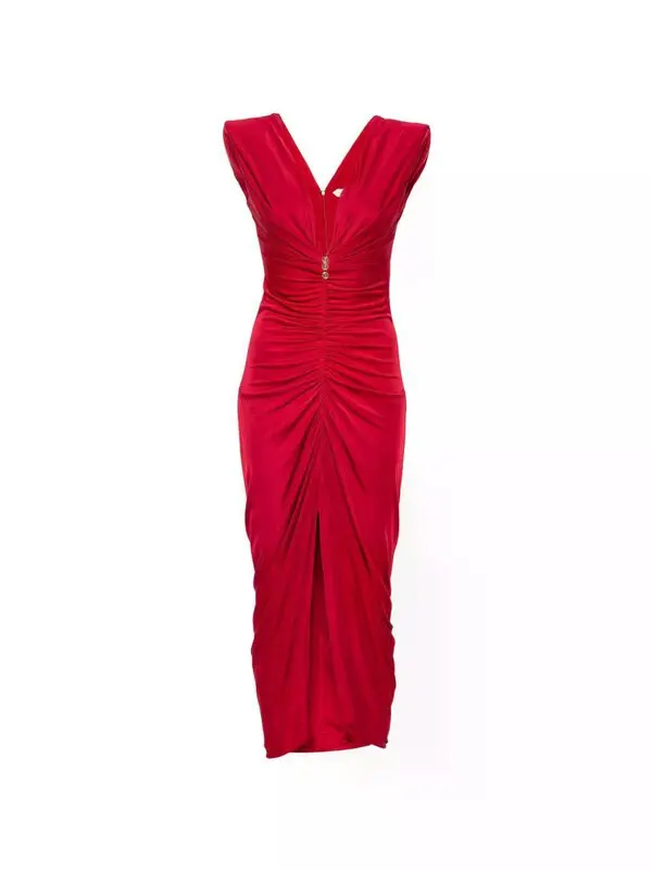 Versace Ruched Medusa-button Dress - Red