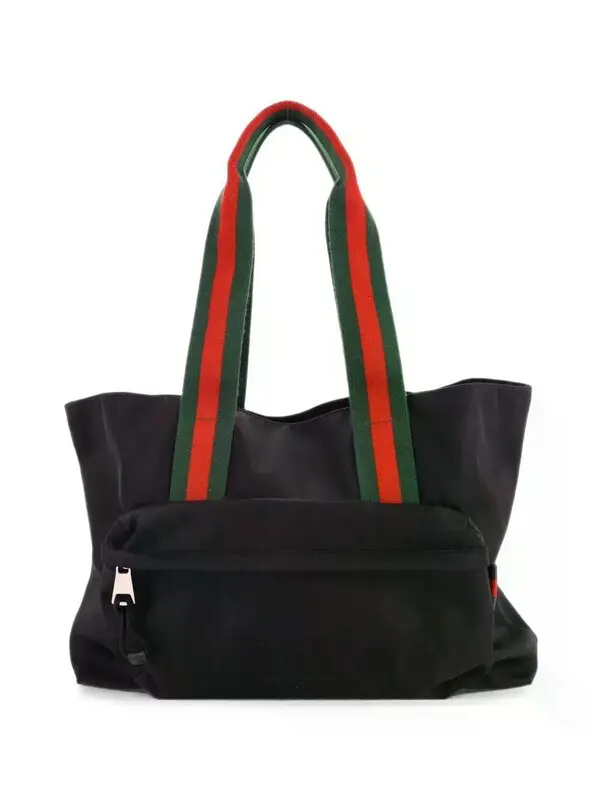 Gucci Logo Web Pocket Embossed Nylon Large Tote Bag