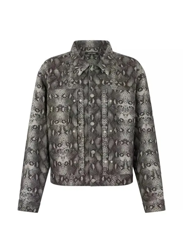 Roberto Cavalli Python-print Denim Jacket