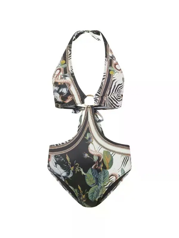 Roberto Cavalli Floral-print Cutout Swimsuit