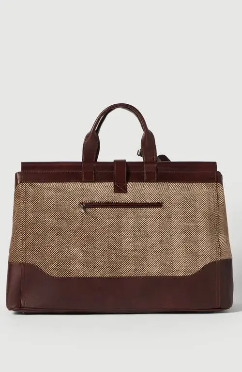 Brunello Cucinelli Burnished Calfskin And Chevron-effect Techno Fabric Doctor Bag