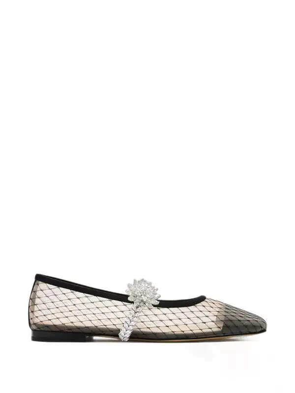 Mach & Mach Lotus Flower Crystal-embellished Mesh Ballet Flats