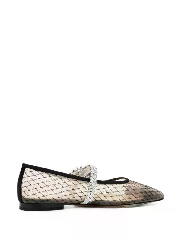 Mach & Mach Lotus Flower Crystal-embellished Mesh Ballet Flats
