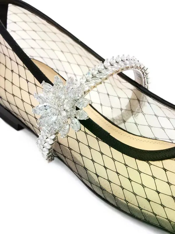 Mach & Mach Lotus Flower Crystal-embellished Mesh Ballet Flats