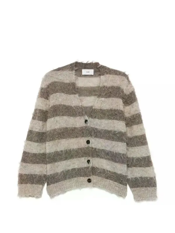 SOLOTRE Striped Brushed Cardigan - Neutrals