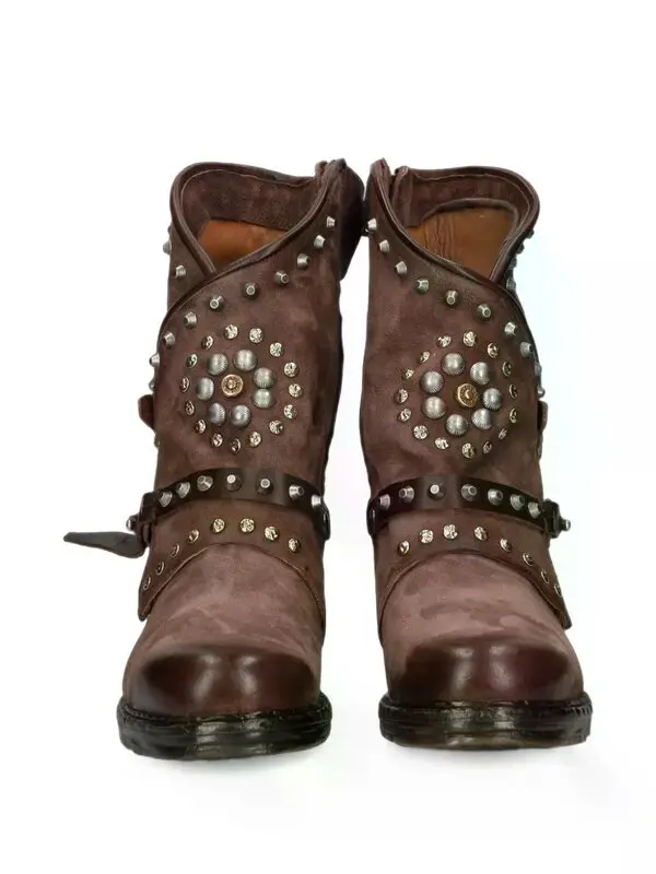 A.S.98 Stud-embellished Buckled Leather Boots