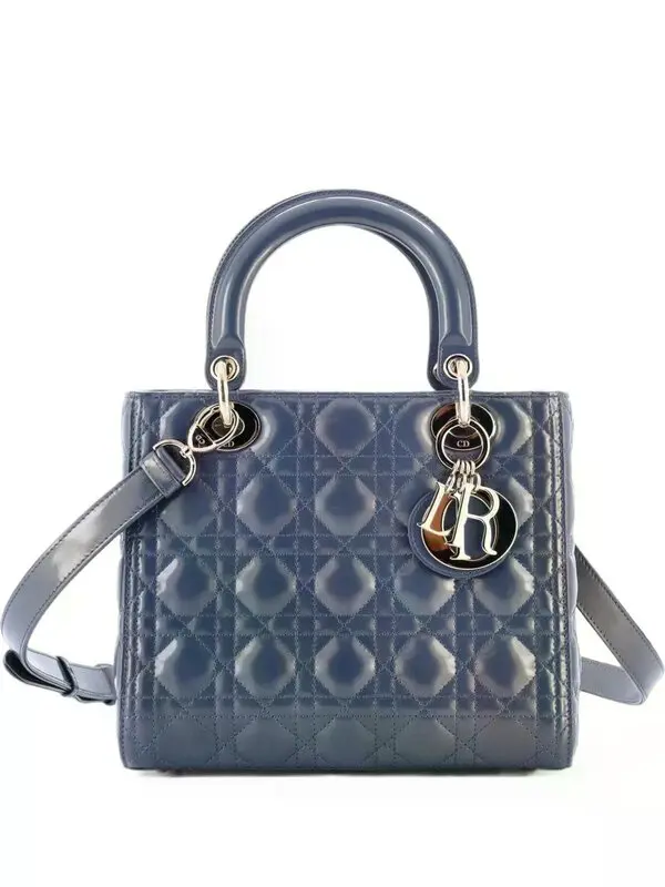 Dior Lady Nm Bag Cannage Quilt Patent Medium Satchel - Blue