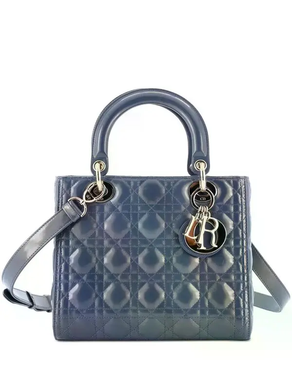 Dior Lady Nm Bag Cannage Quilt Patent Medium Satchel - Blue