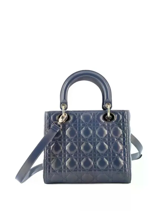 Dior Lady Nm Bag Cannage Quilt Patent Medium Satchel - Blue