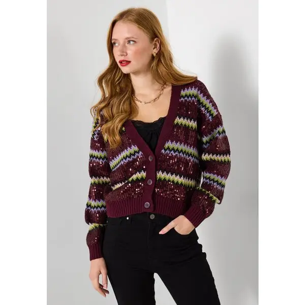JOE BROWNS Sequin Sweater Cardigan - Sequin Stripes