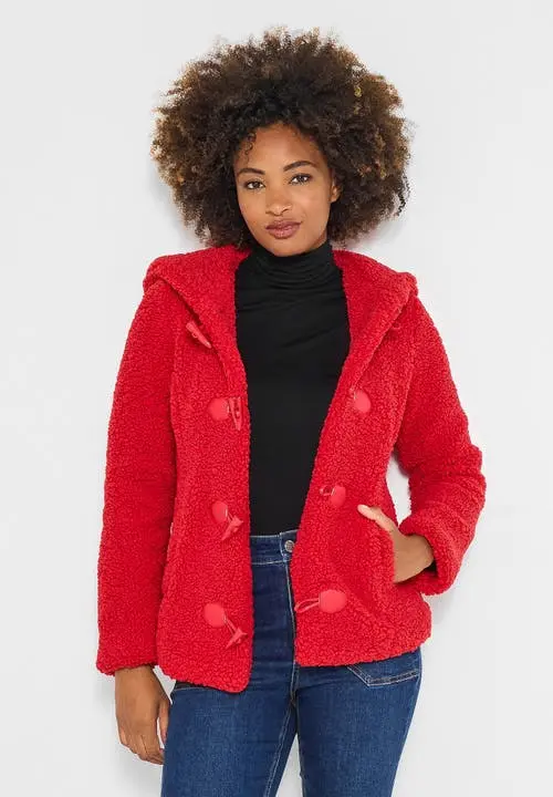 JOE BROWNS Hooded Fleece Toggle Jacket - Bright Red