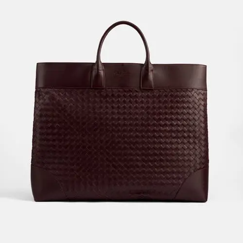 MARC NOLAN Woven Calfskin Leather Weekender - Oxblood