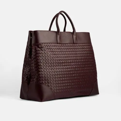 MARC NOLAN Woven Calfskin Leather Weekender - Oxblood