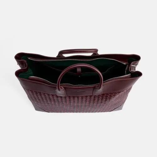 MARC NOLAN Woven Calfskin Leather Weekender - Oxblood