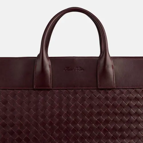 MARC NOLAN Woven Calfskin Leather Weekender - Oxblood