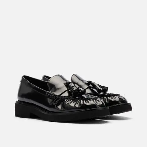 MARC NOLAN Ella Pleated Tassel Loafer - Black