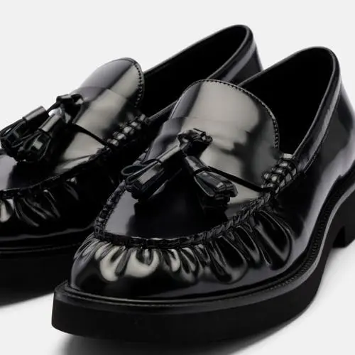 MARC NOLAN Ella Pleated Tassel Loafer - Black