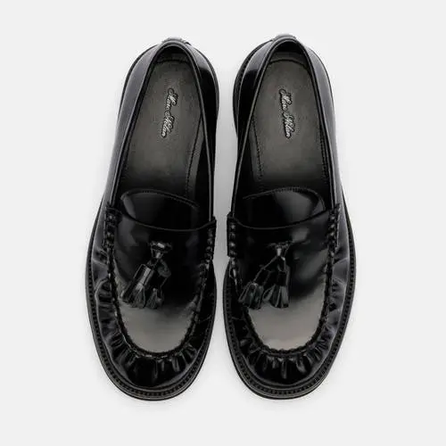 MARC NOLAN Ella Pleated Tassel Loafer - Black