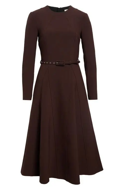 EMILIA WICKSTEAD Olivienne Long Sleeve Stretch Bird's Eye Midi Dress - Chocolate