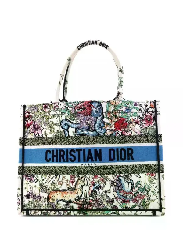 Dior Book Embroidered Canvas Medium Tote Bag - Multicolour