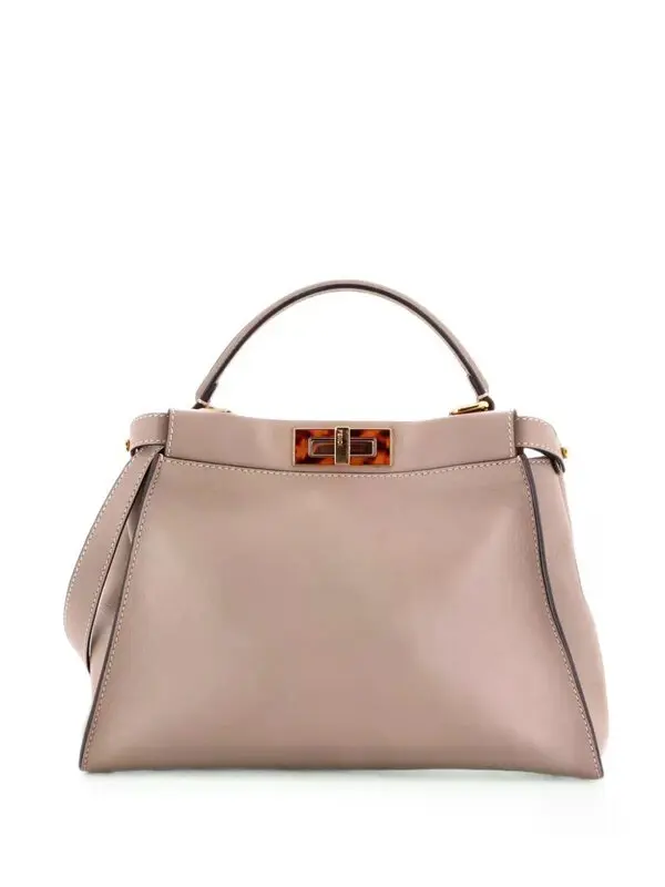 Fendi Peekaboo Bag Leather With Tortoise Detail Regular Shoulder Bag - Neutrals