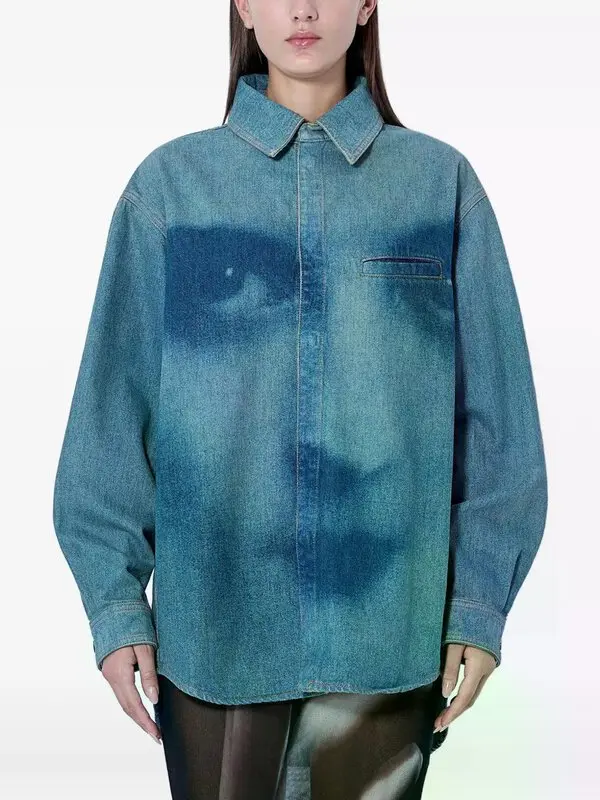 JEAN PAUL GAULTIER Graphic Face-print Denim Shirt - Blue