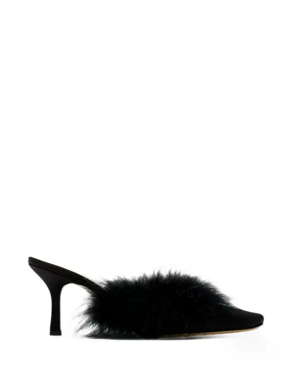 Mach & Mach Carolyn B Feather-trim Mules - Black