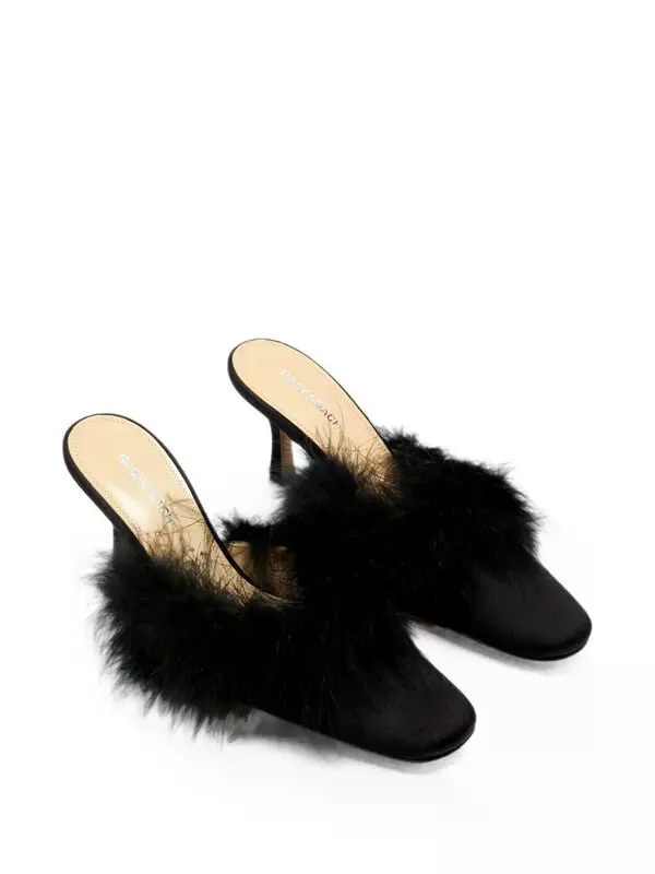 Mach & Mach Carolyn B Feather-trim Mules - Black