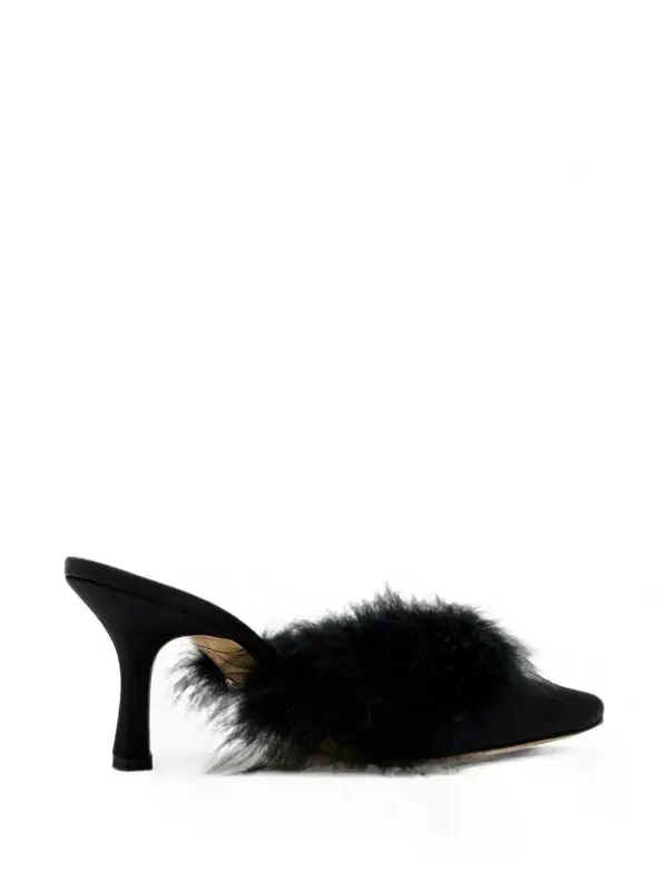Mach & Mach Carolyn B Feather-trim Mules - Black