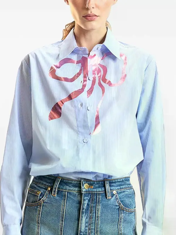 Cynthia Rowley Metallic-bow Striped Shirt