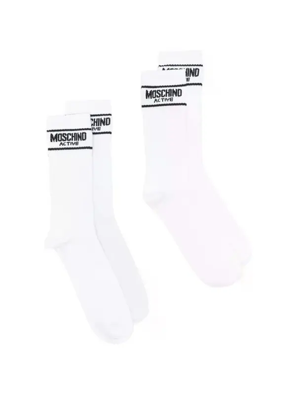 Moschino Logo-intarsia Ribbed-knit Socks Set Of Two - White