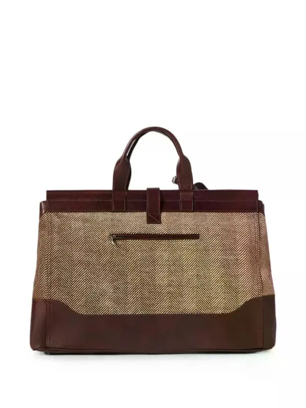 Brunello Cucinelli Burnished Calfskin And Chevron-effect Techno Fabric Doctor Bag