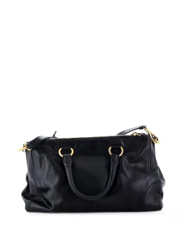 Prada Double Zip Convertible Soft Calf Large Tote Bag - Black