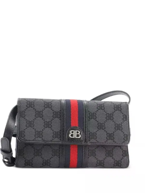 Balenciaga X Gucci The Hacker Wallet On Strap Bb Canvas Shoulder Bag - Black