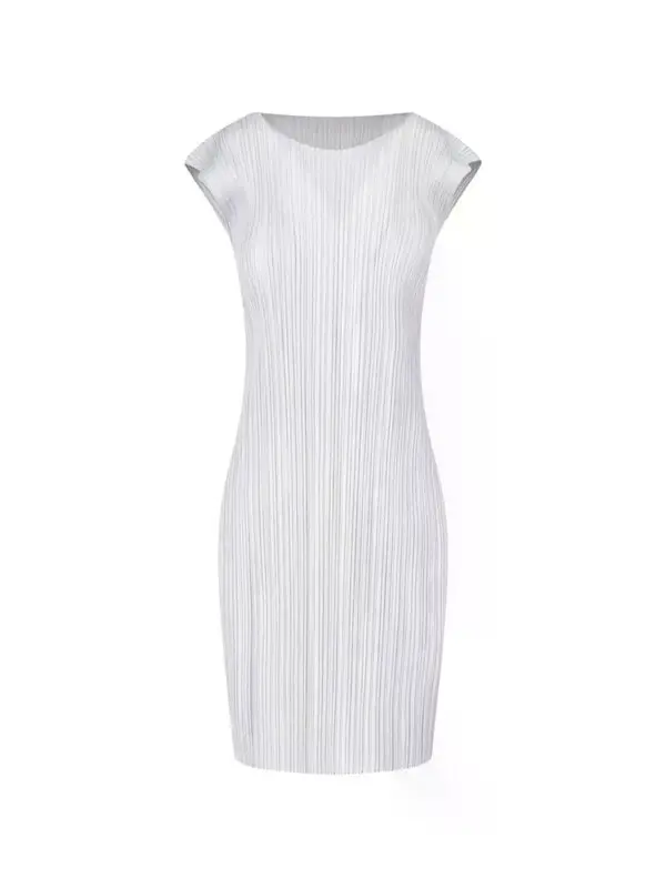 Issey Miyake Pleated Cap-sleeve Dress - Grey