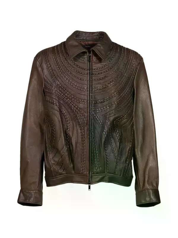 TAAKK Zip-up Embroidered Leather Jacket