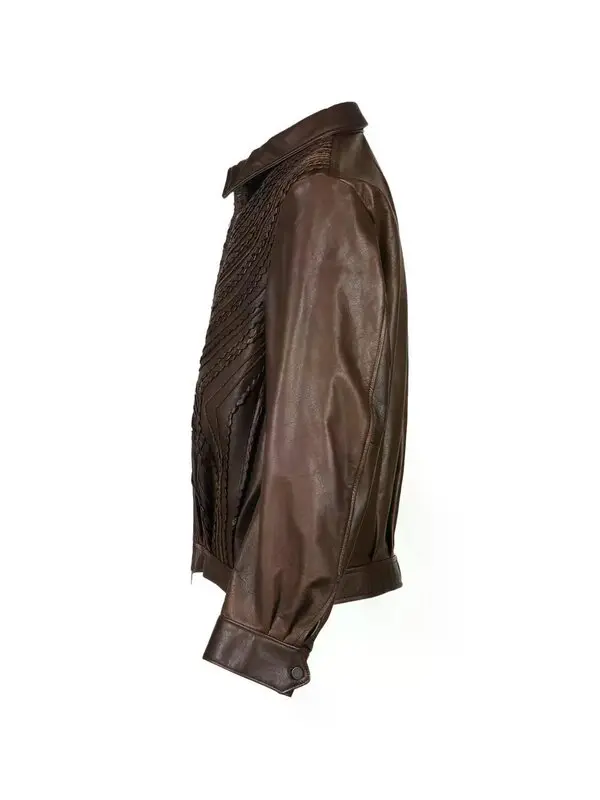 TAAKK Zip-up Embroidered Leather Jacket