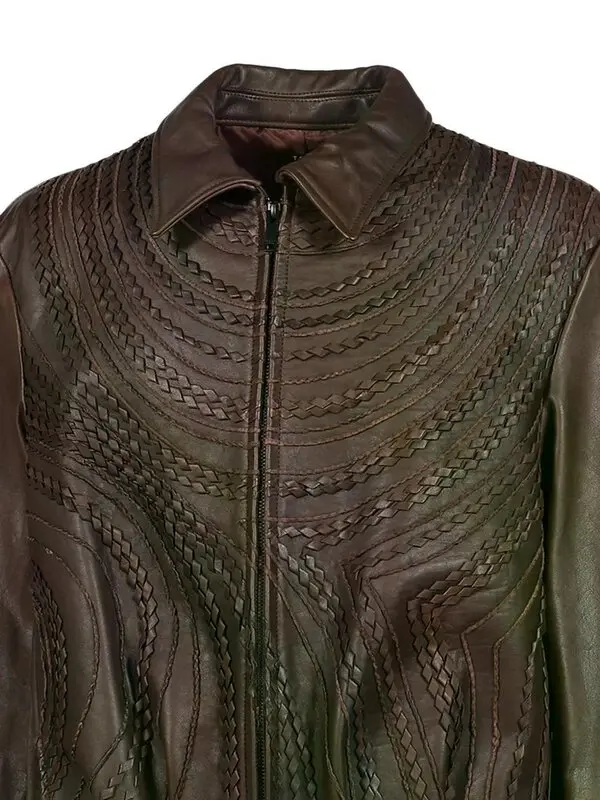 TAAKK Zip-up Embroidered Leather Jacket