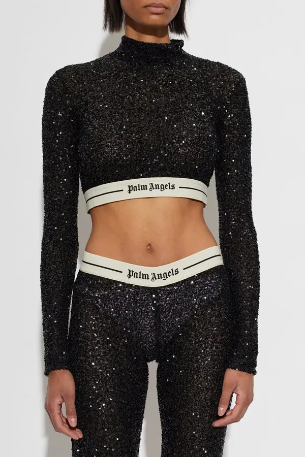 Palm Angels Sequin Cropped Top - Black