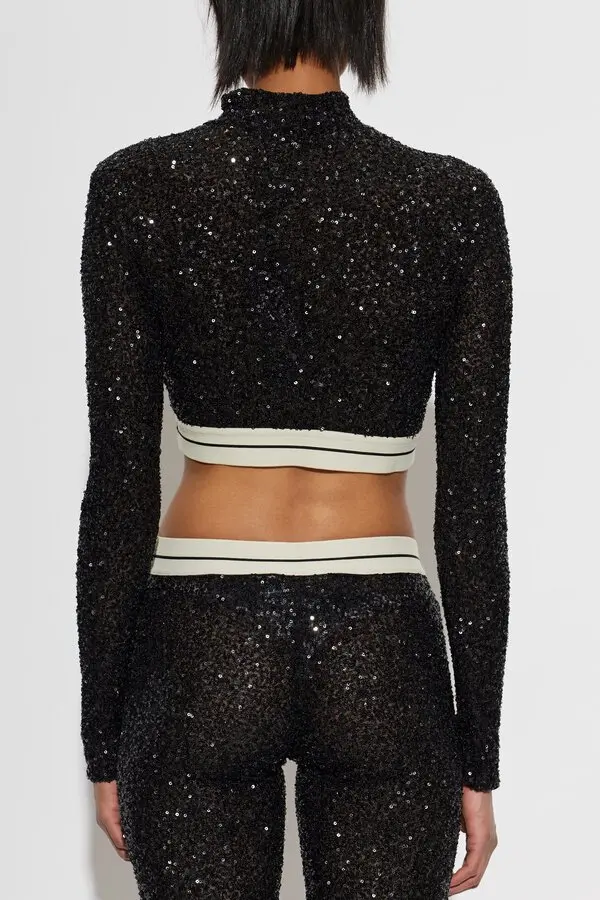 Palm Angels Sequin Cropped Top - Black