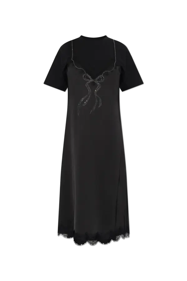 Blumarine Long Dress With Sewn-in Lace - Black