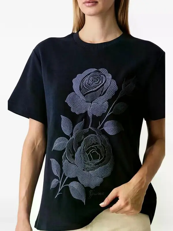 Guess Rose-embroidered T-shirt - Blue