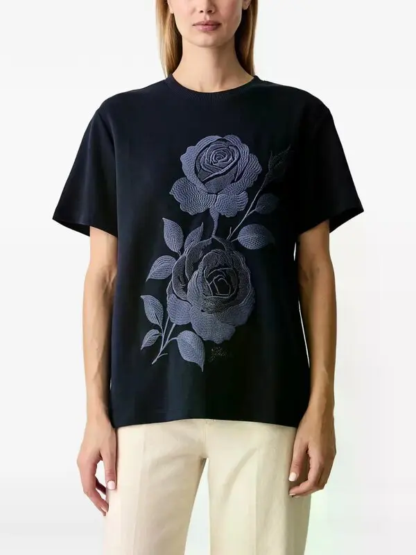 Guess Rose-embroidered T-shirt - Blue
