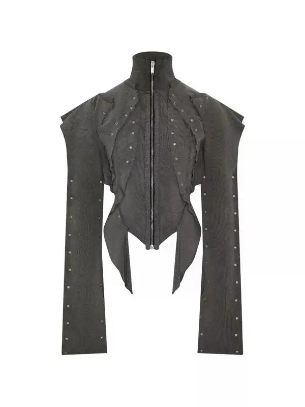 SRVC STUDIO Eyelet-embellished Raw-edge Cardigan - Grey